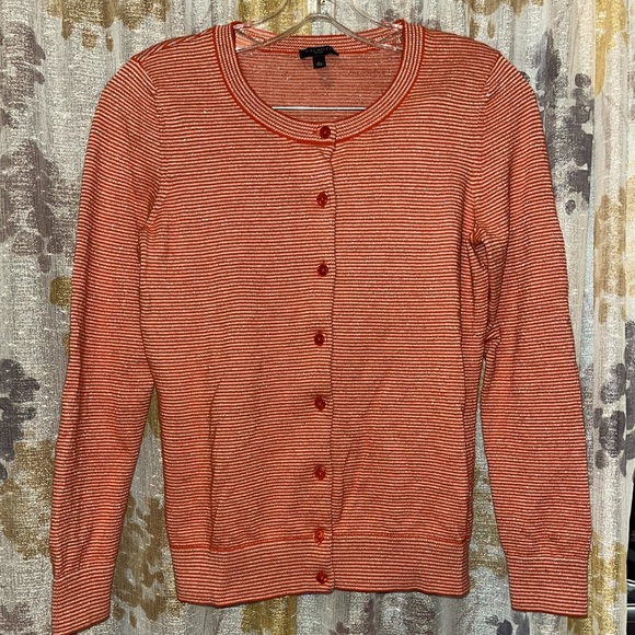 Talbots | Sweaters | Talbots Orange Gold Metallic Striped Cardigan ...